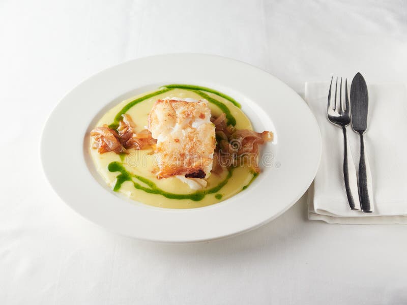 Cod dish plate stock photo. Image of fish, garnish, mashed - 271535904