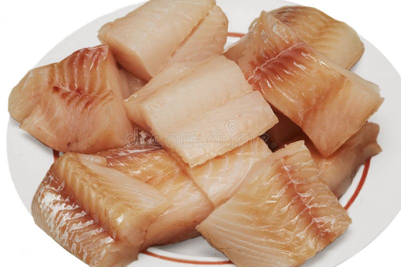 Cod Fillet in Pieces on the Plate Stock Image - Image of cooking, plate ...