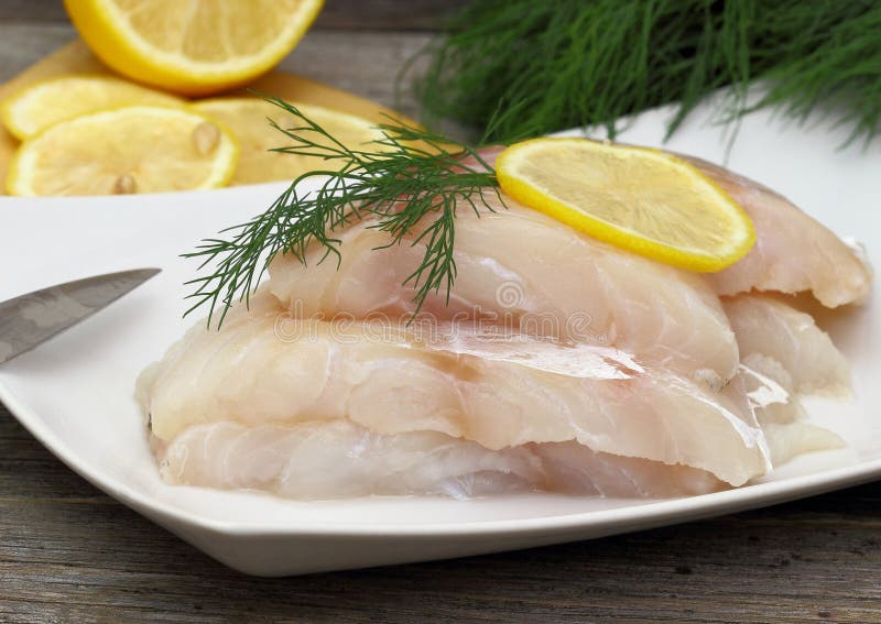 Cod Fillet. Raw stock photo. Image of dill, healthy, preparation - 75588276