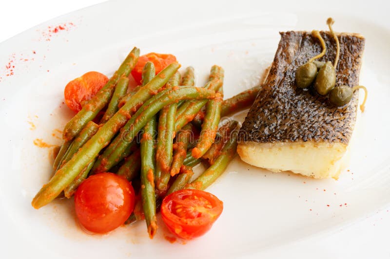 Cod Fillet with Runner Beans Stock Photo - Image of people, vegetables ...