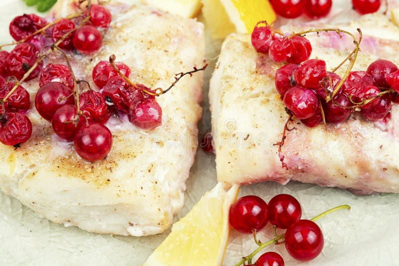 Codfish Loin Baked Berries White Fish Stock Photos - Free & Royalty ...