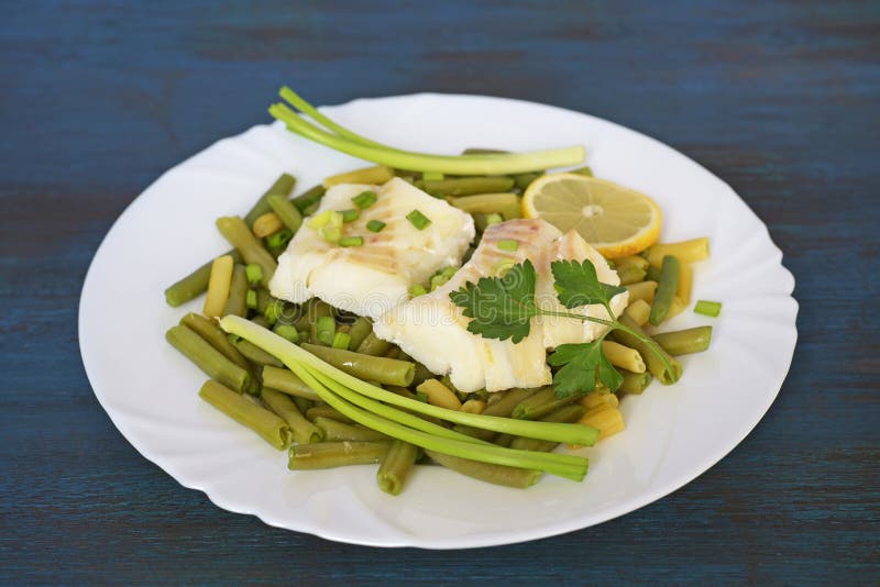 Cod Fillet Steamed with Green Beans. Stock Image - Image of gourmet ...