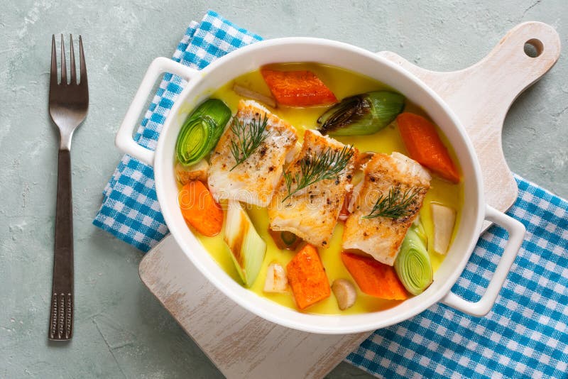Cod Fish Baked with Vegetables Stock Image - Image of sweet, portion ...
