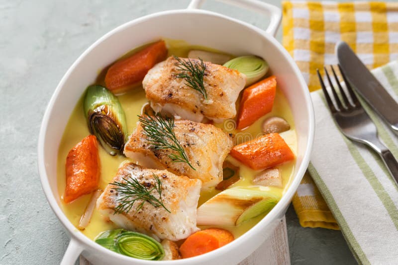 Cod Fish Baked with Vegetables Stock Photo - Image of dish, nutrition ...