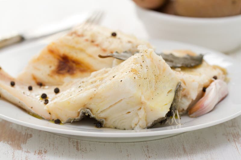 Cod fish with black pepper stock image. Image of boiled - 71526023