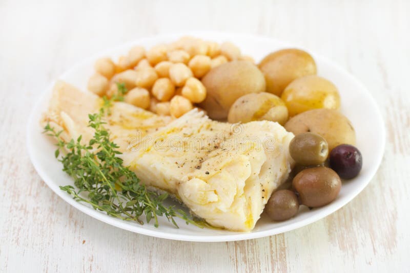 Cod fish with chick-pea stock image. Image of potato - 45765593