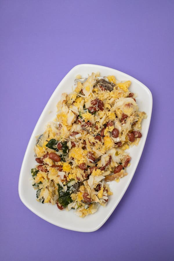 Cod Fish with Corn Bread, Spinach and Beans on Dish Stock Photo - Image ...