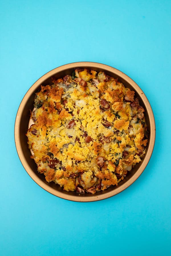 Cod Fish with Corn Bread, Spinach and Beans on Dish Stock Image - Image ...