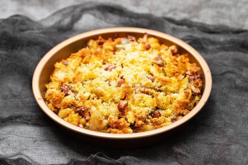 Cod Fish with Corn Bread, Spinach and Beans on Dish Stock Image - Image ...