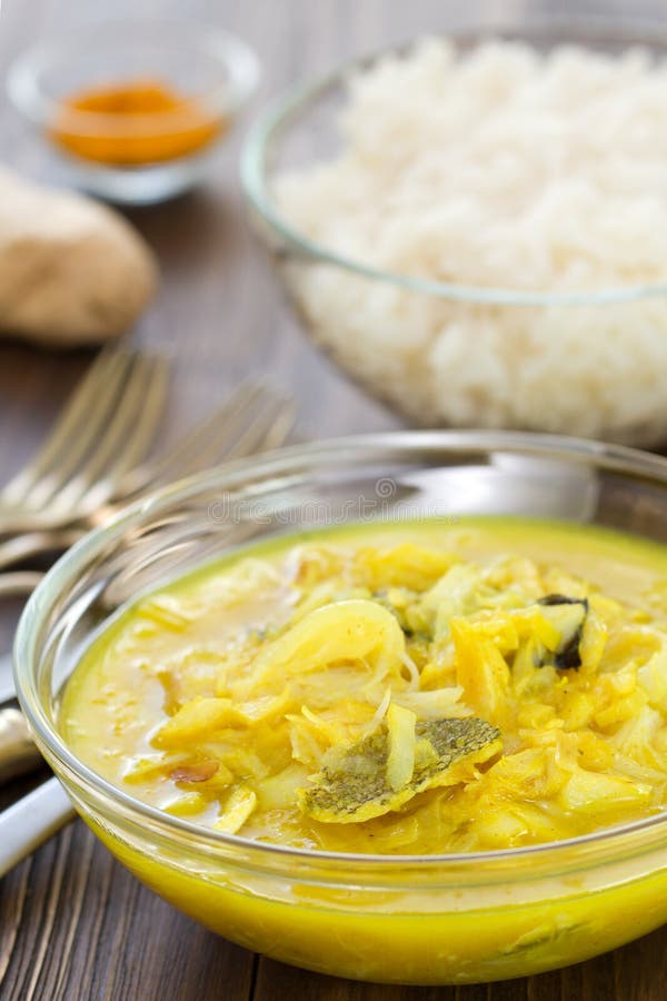 Cod fish curry in bowl stock photo. Image of rice, plate - 72936644