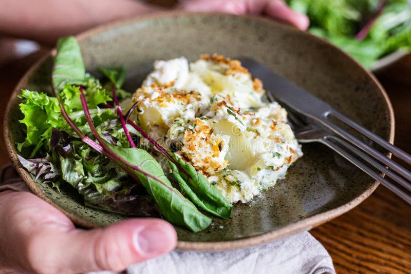 Cod Fish Dish with Cream and Potato Stock Image - Image of toast ...