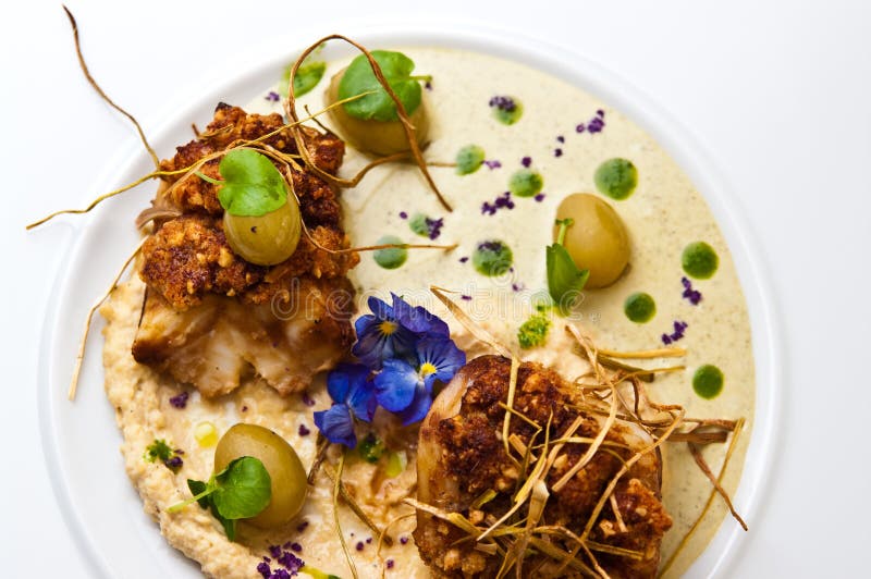 Cod Fish Elegant Dish with Grapes Stock Photo - Image of served, dish ...