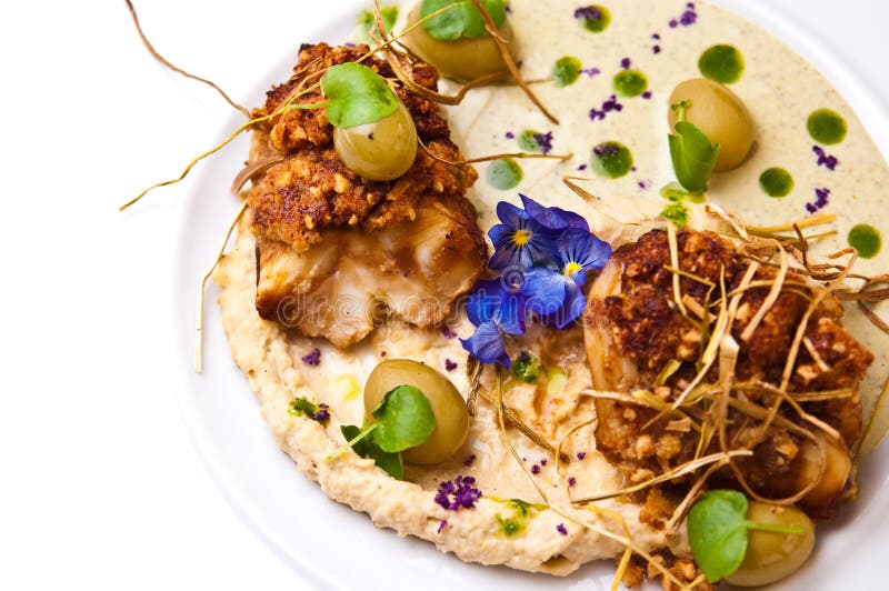 Cod Fish Elegant Dish with Grapes Stock Photo - Image of served, dish ...