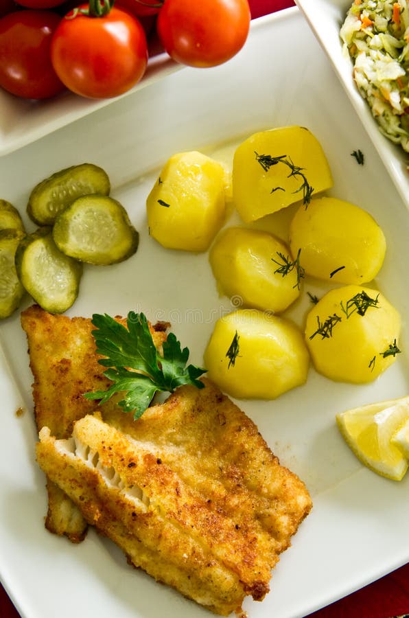 Cod Fish Fillet with Potatoes Stock Photo - Image of fried, still: 55631358