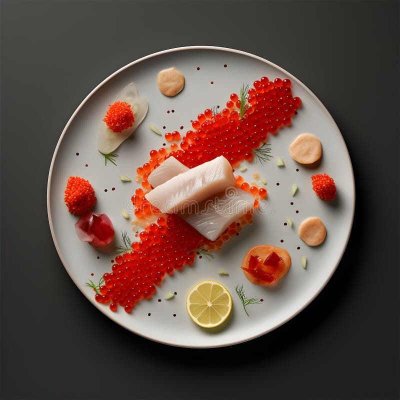 Cod Fish Fillet with Red Caviar . View from Above Stock Illustration ...