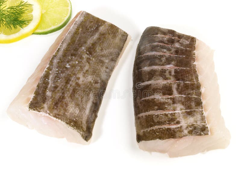 Raw Cod Fish Loin Pieces Isolated on White Background. Boneless White ...