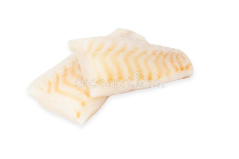 Raw Cod Fish Loin Pieces Isolated on White Background. Boneless White ...