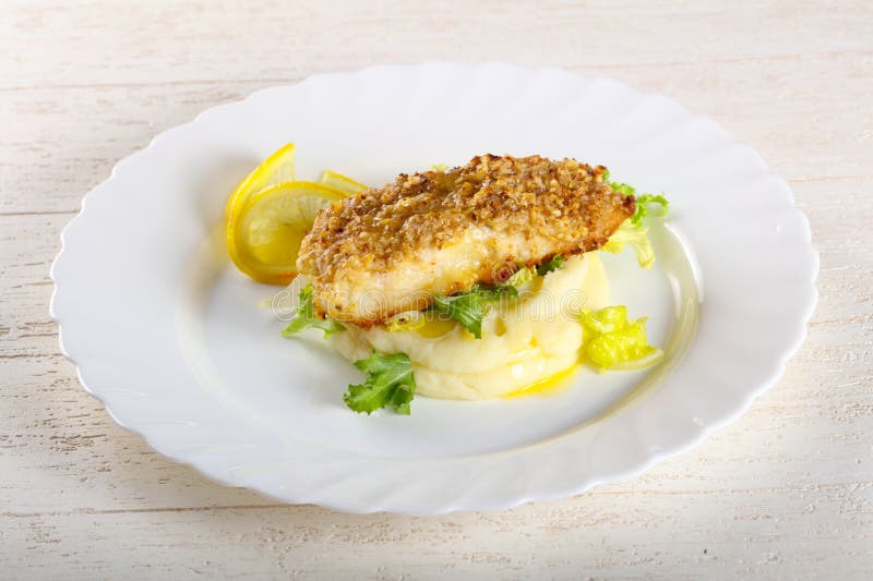 Cod Fish with Mashed Potato Stock Photo - Image of potatoes, food ...