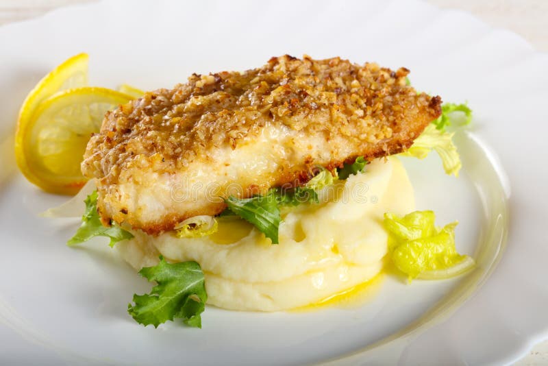 Cod Fish with Mashed Potato Stock Image - Image of lunch, seafood ...