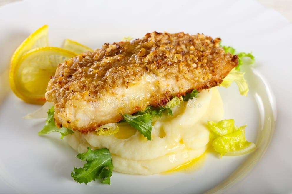 Cod Fish with Mashed Potato Stock Photo - Image of meat, lunch: 125653380