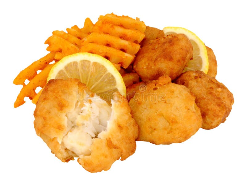 Cod Fish Nuggets with Lattice Potato Fries Stock Image - Image of meat ...