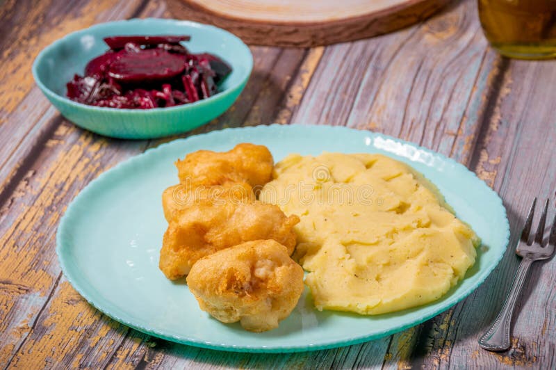 Cod Fish with a Potato Garlic Mash - Bakaliaros Skordalia Stock Image ...