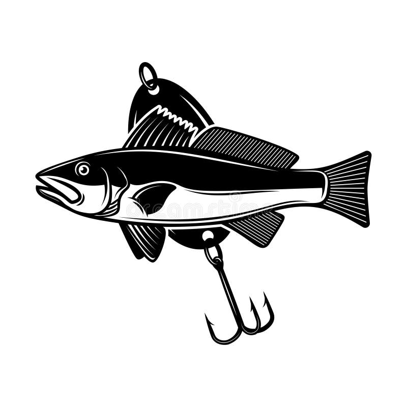 Cod and Fishing Hook. Design Element for Emblem, Sign, Badge, Logo ...