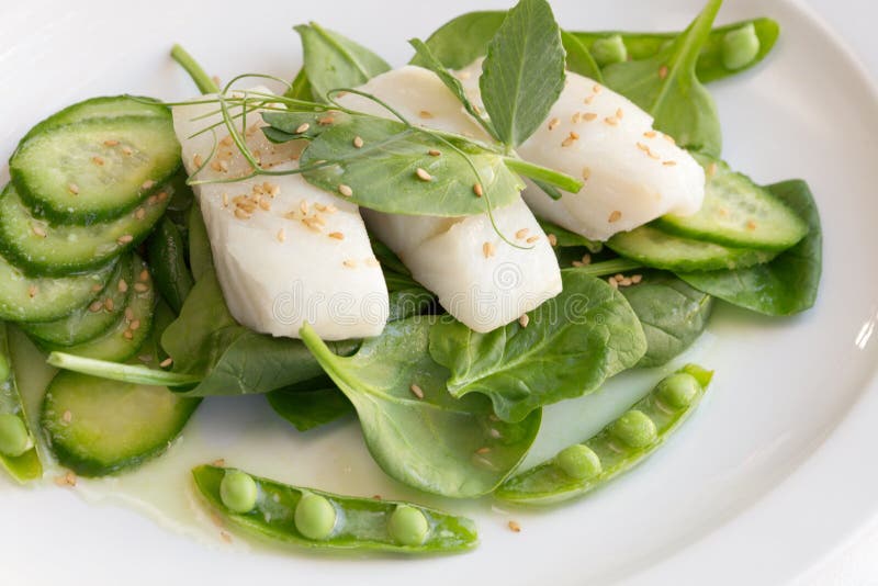 Cod and Green Vegetables stock photo. Image of dressing - 37436898