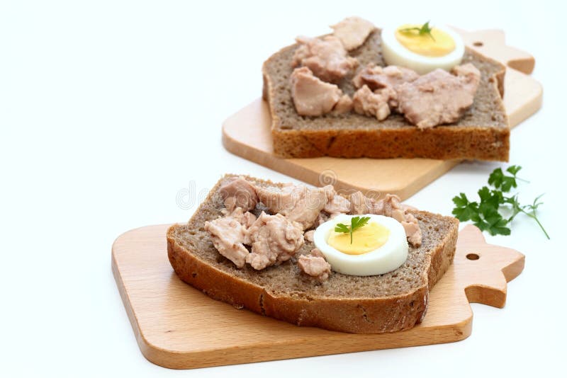 Cod Liver and Egg on Brown Bread with Parsley Stock Image - Image of ...
