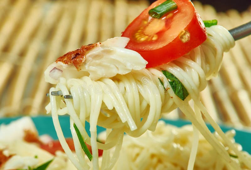 Cod Puttanesca with Spaghetti Stock Image - Image of dish, spaghetti ...