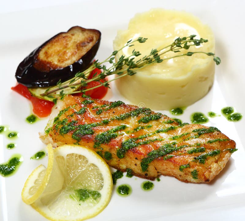 Cod Steak. Cod Fillet with Breaded Pesto Sauce Stock Photo - Image of ...