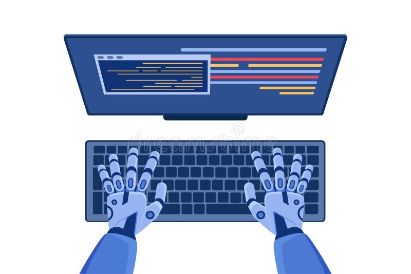 Code Automation Development Programming Using Ai Top View Of Coding Robot Hands Stock Vector