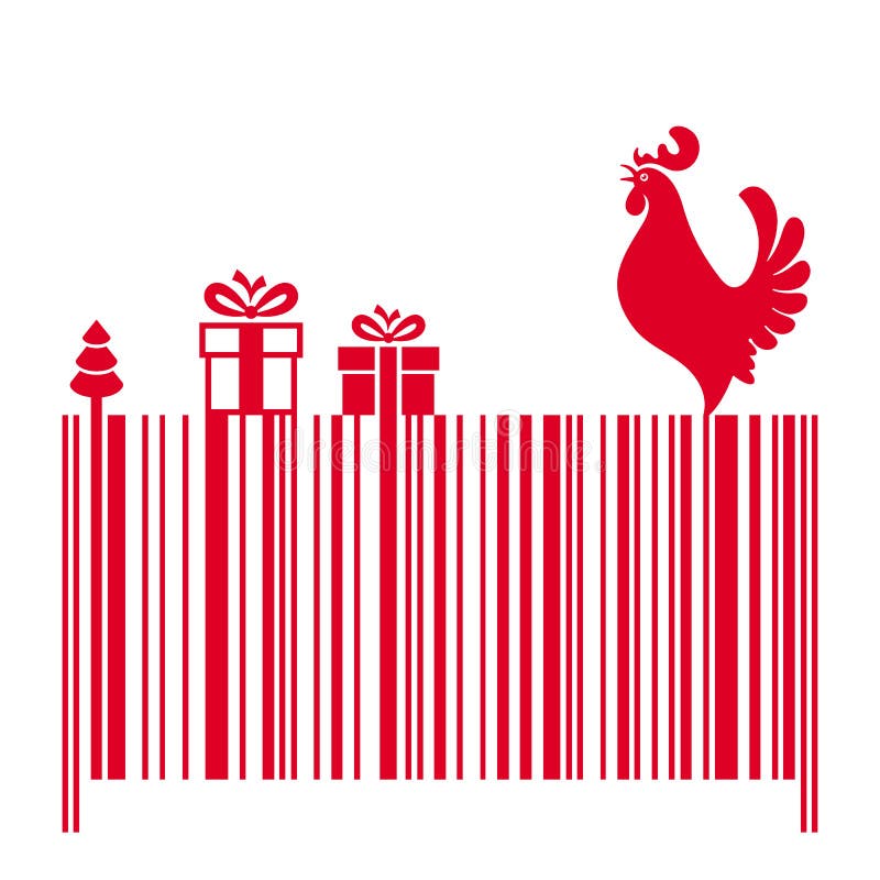 Code Barres Avec Un Coq Rouge Et Des Cadeaux Illustration de Vecteur ...