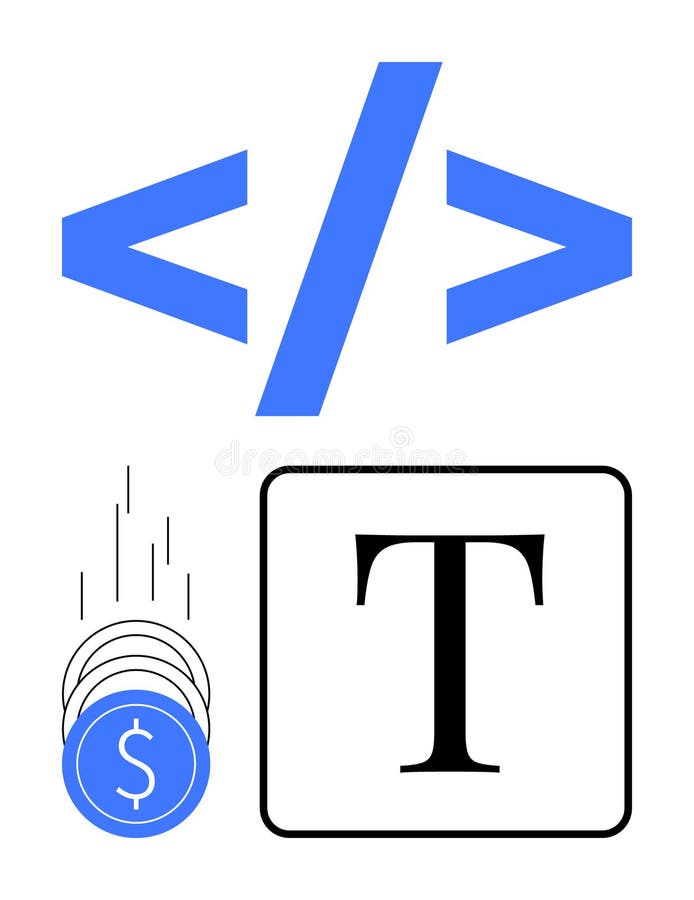 Code Brackets, Falling Coins, and Text Symbol. Elements for Coding ... Code Brackets, Falling Coins, and Text Symbol. Elements for Coding ...