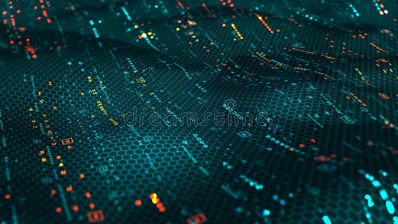 Code and Cipher of the Crypto Field. Neuro Network 3D Illustration ...