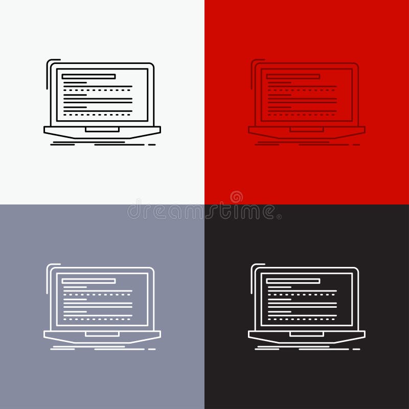 Code, Coding, Computer, Monoblock, Laptop Icon Over Various Background. Line Style Design ...