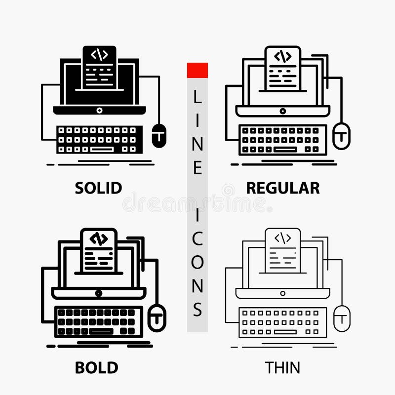 Code Coding Computer Monoblock Screen Icon In Thin Regular Bold