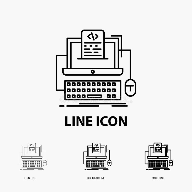 Code Coding Computer Monoblock Screen Icon In Thin Regular And Bold Line Style Vector