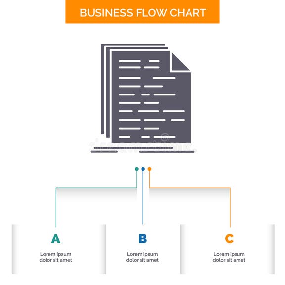 Code, Coding, Doc, Programming, Script Business Flow Chart Design with 3 Steps. Glyph Icon for ...