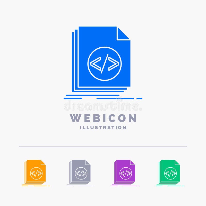 Code Coding File Programming Script 5 Color Glyph Web Icon Template Isolated On White