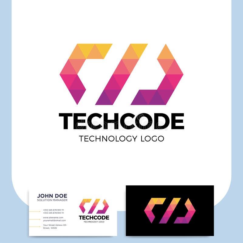 Code or Coding Logo of a Stylized Triangle Shape Built with Colo ...