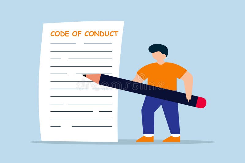 Code of Conduct. Businessman Writing Code of Conduct Document Stock ...
