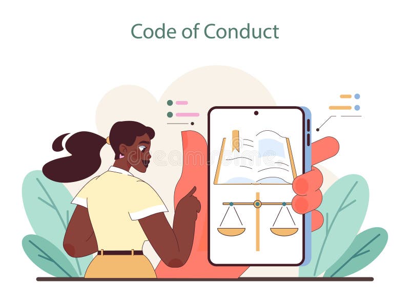 Code of Conduct Concept. a Person Holds a Tablet Displaying Scales of ...