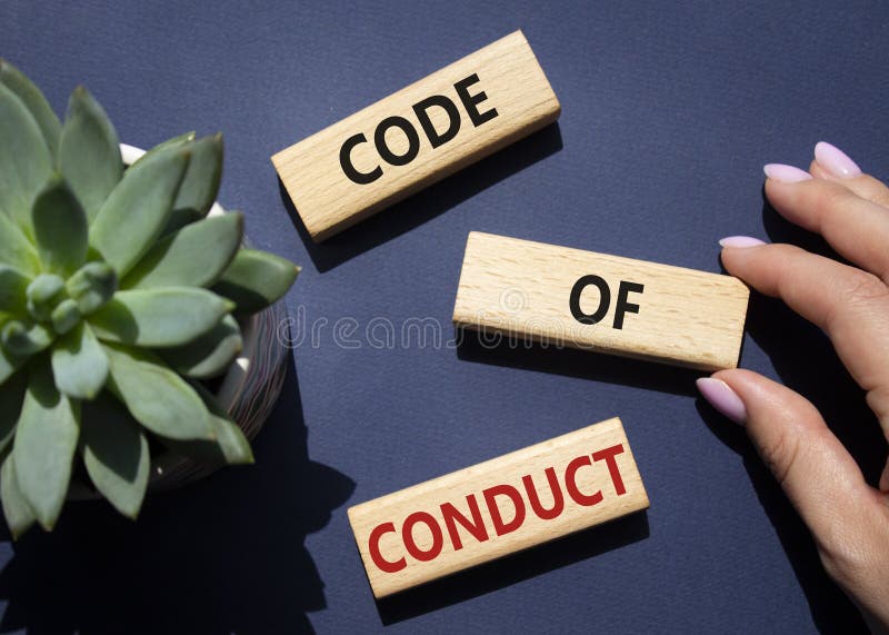 Code Conduct Symbol Wooden Blocks Words Businessman Hand Beautiful Deep ...