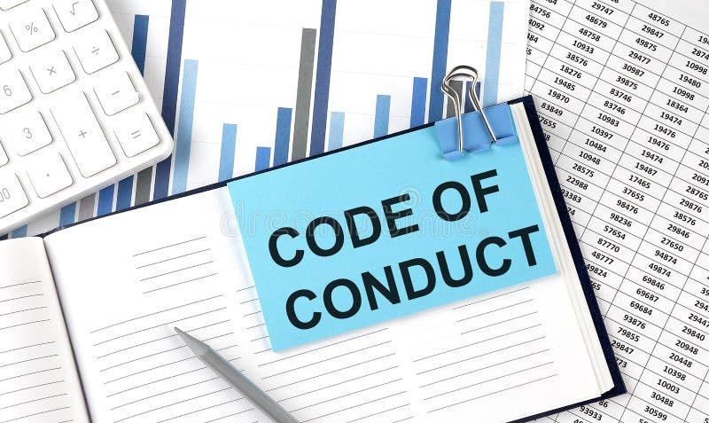 CODE of CONDUCT Words on the Card with Keyboard and Office Tools Stock ...