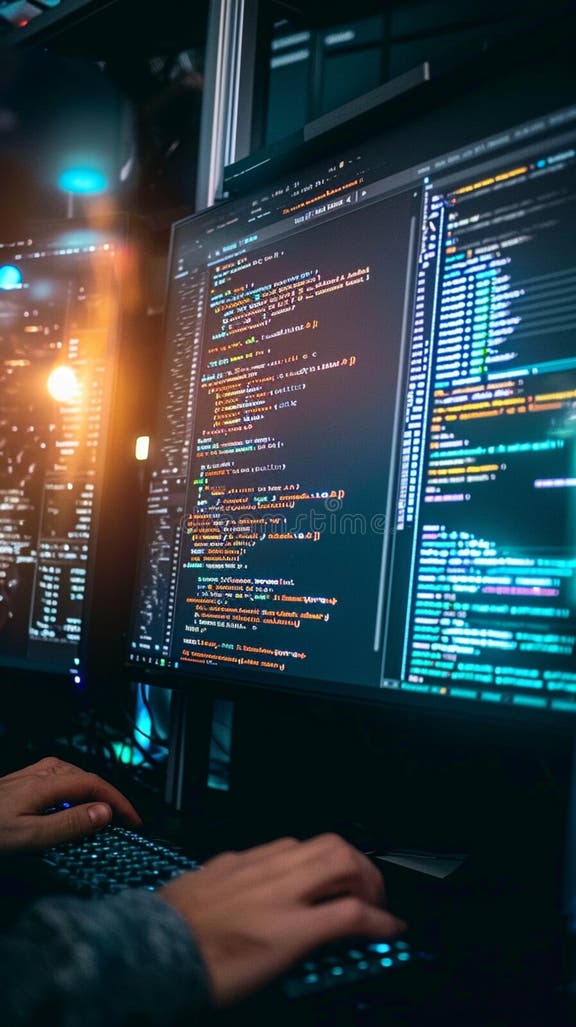 Code Creation Programmers Collaborate, Coding on Screens in Java Language Stock Illustration ...