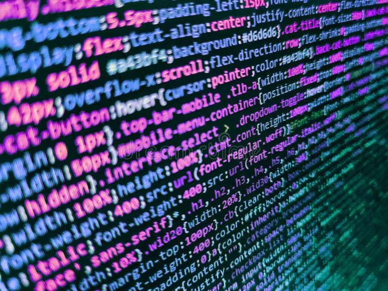 Code on Dark Background. Developer Working on Program Codes in Office. Javascript Code in ...