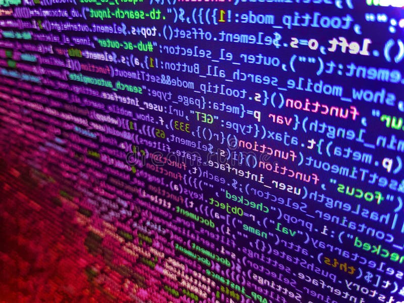 Code on Dark Background. Shallow Depth of Field, Selective Focus Effect. Computer Script Coding ...