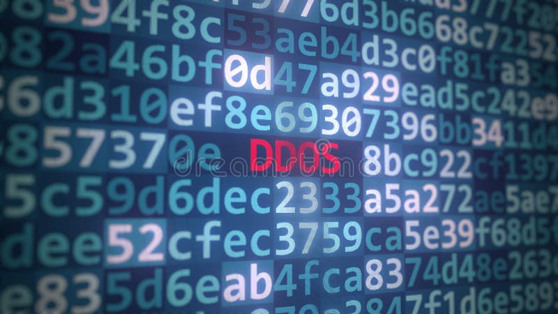 Code and DDOS Text on the Computer Display. 3D Rendering Stock ...
