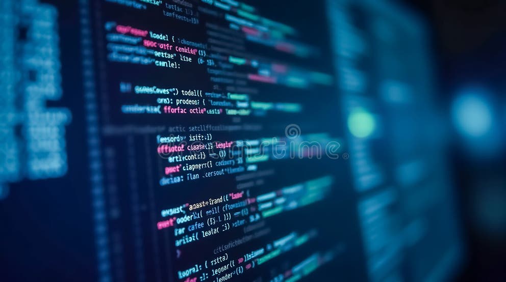 Code Displayed on a Computer Screen with Blue Light Highlighting ...